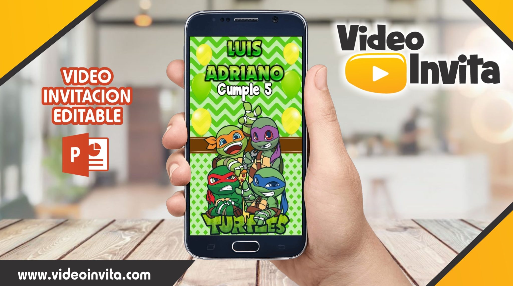 Video Invitación de Tortuninjas Animado Editable – Video Invita